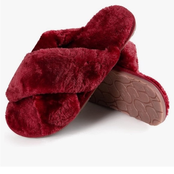 Shoes | Cross Band Fluffy Fuzzy Slippers Open Toe Soft Plush House ...